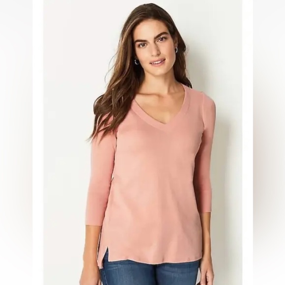 J. Jill | Tops | Nwt Jjill Pima Vneck Three Force Length Sleeve Tee Pink Sz Sp | Poshmark